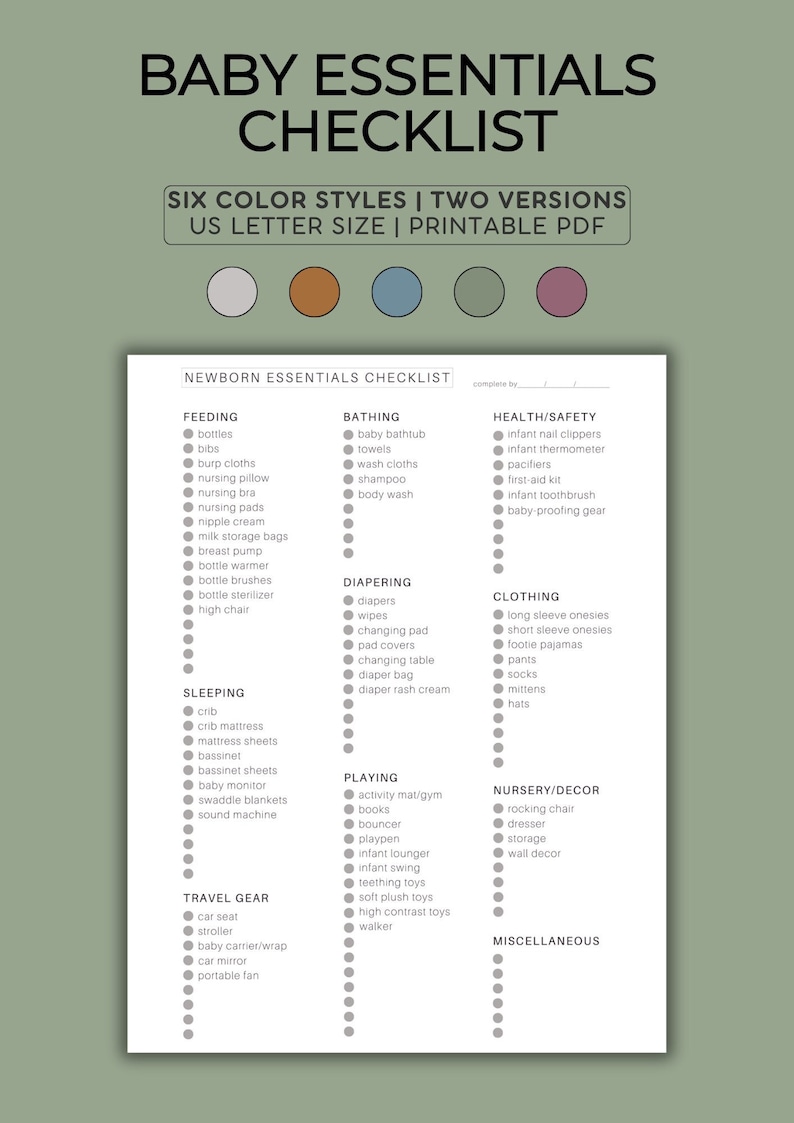Baby Essentials Checklist Printable | Newborn Checklist | Baby Registry ...