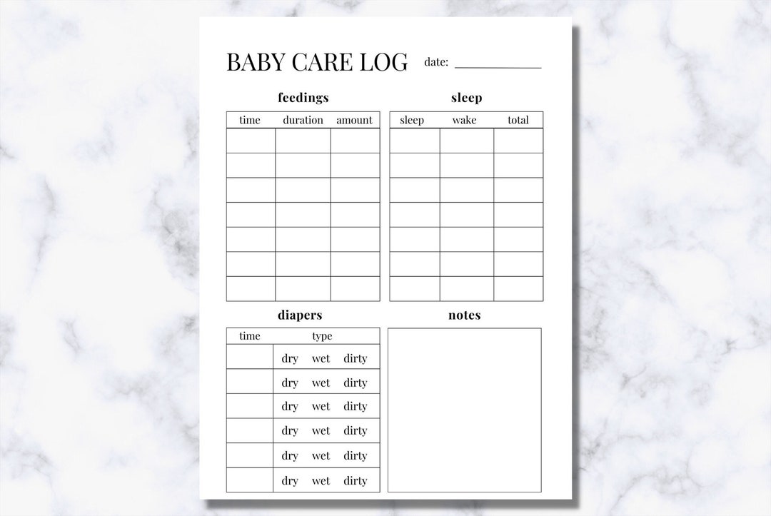 Printable Baby Care Log Baby Daily Log Nanny Log Baby - Etsy