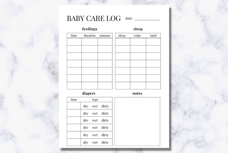 Printable Baby Care Log Baby Daily Log Nanny Log Baby - Etsy