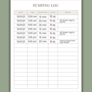 Printable Daily Pumping Log Tracker | Pumping Log | Feed Log | Baby ...