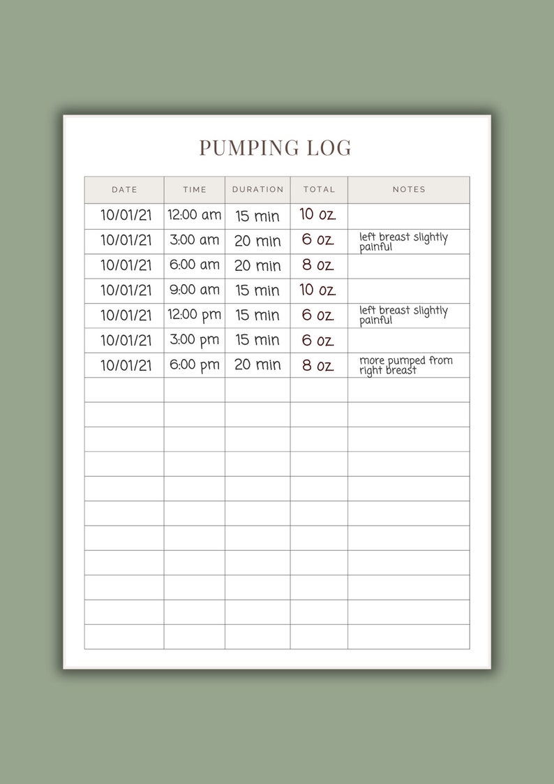 Printable Daily Pumping Log Tracker | Pumping Log | Feed Log | Baby ...