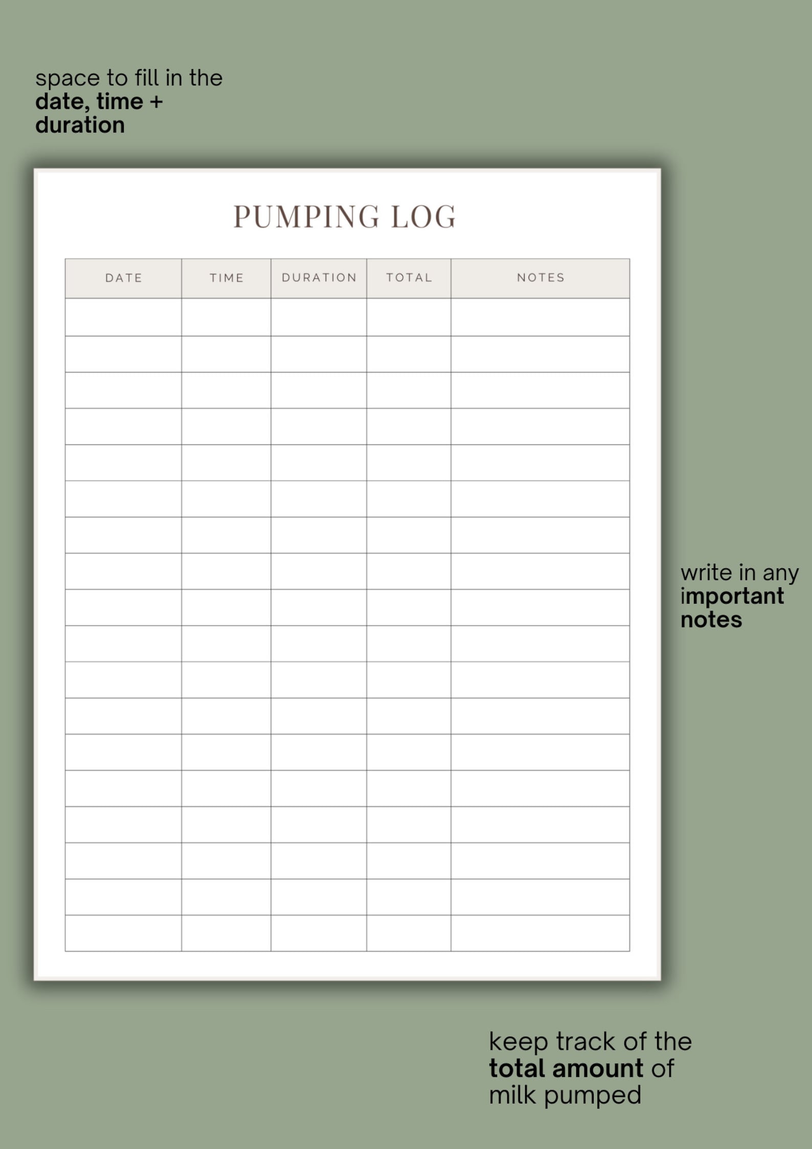 Printable Daily Pumping Log Tracker | Pumping Log | Feed Log | Baby ...
