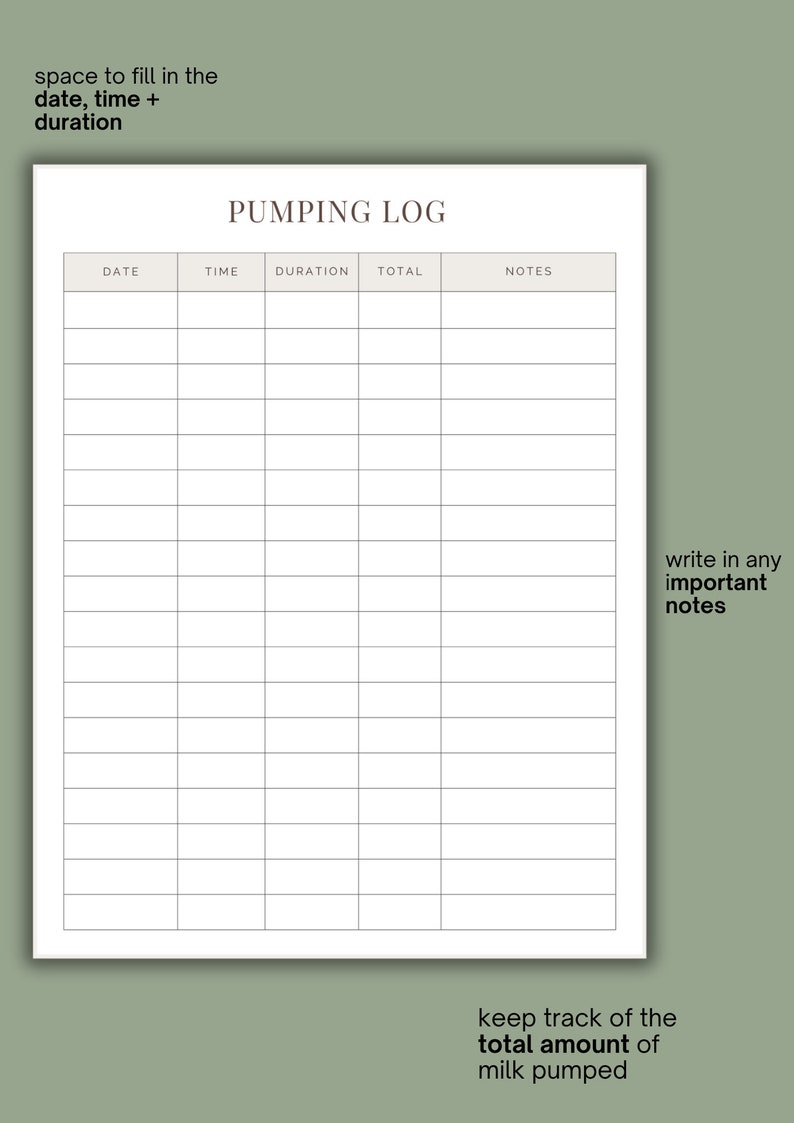 Printable Daily Pumping Log Tracker | Pumping Log | Feed Log | Baby ...
