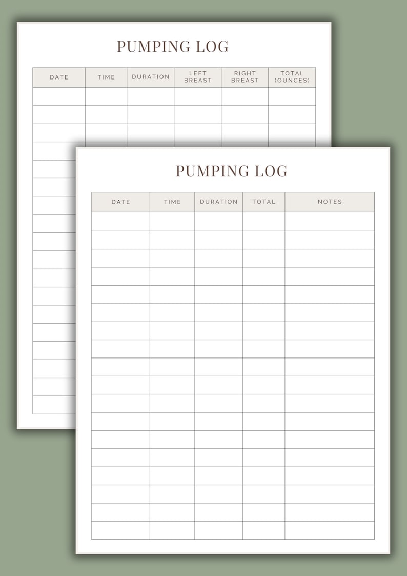 Printable Daily Pumping Log Tracker Pumping Log Feed Log - Etsy