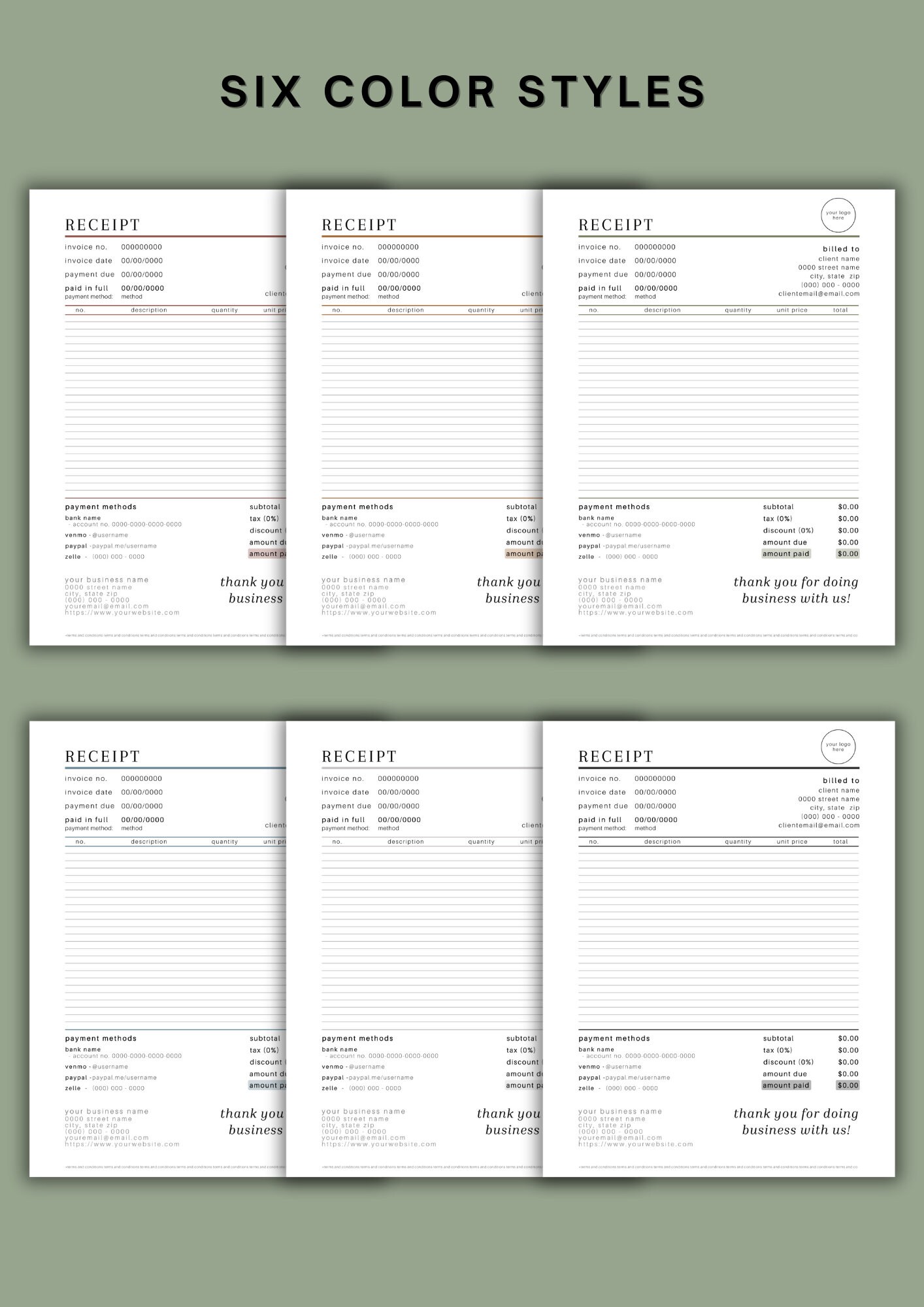 Receipt Template Business Receipt Template Editable Receipt Template ...