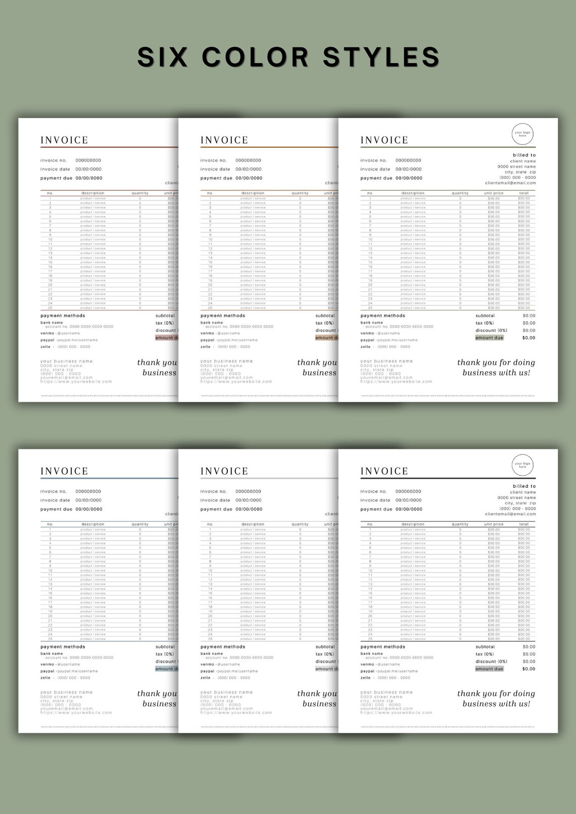Invoice Template Editable Business Invoice Modern Client Invoice ...