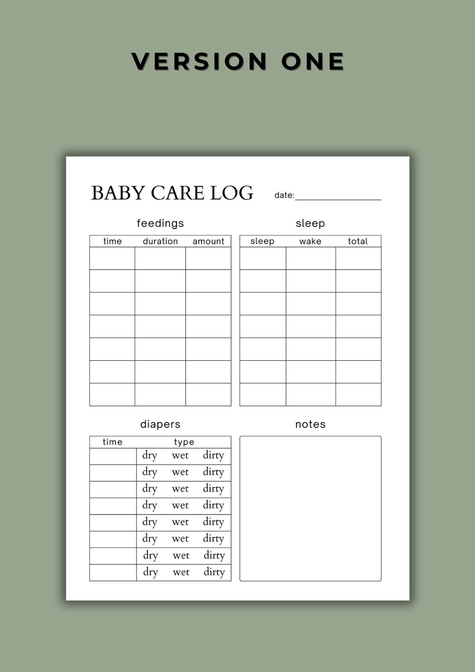 Printable Baby Care Log | Baby Daily Log | Nanny Log | Baby Tracker ...
