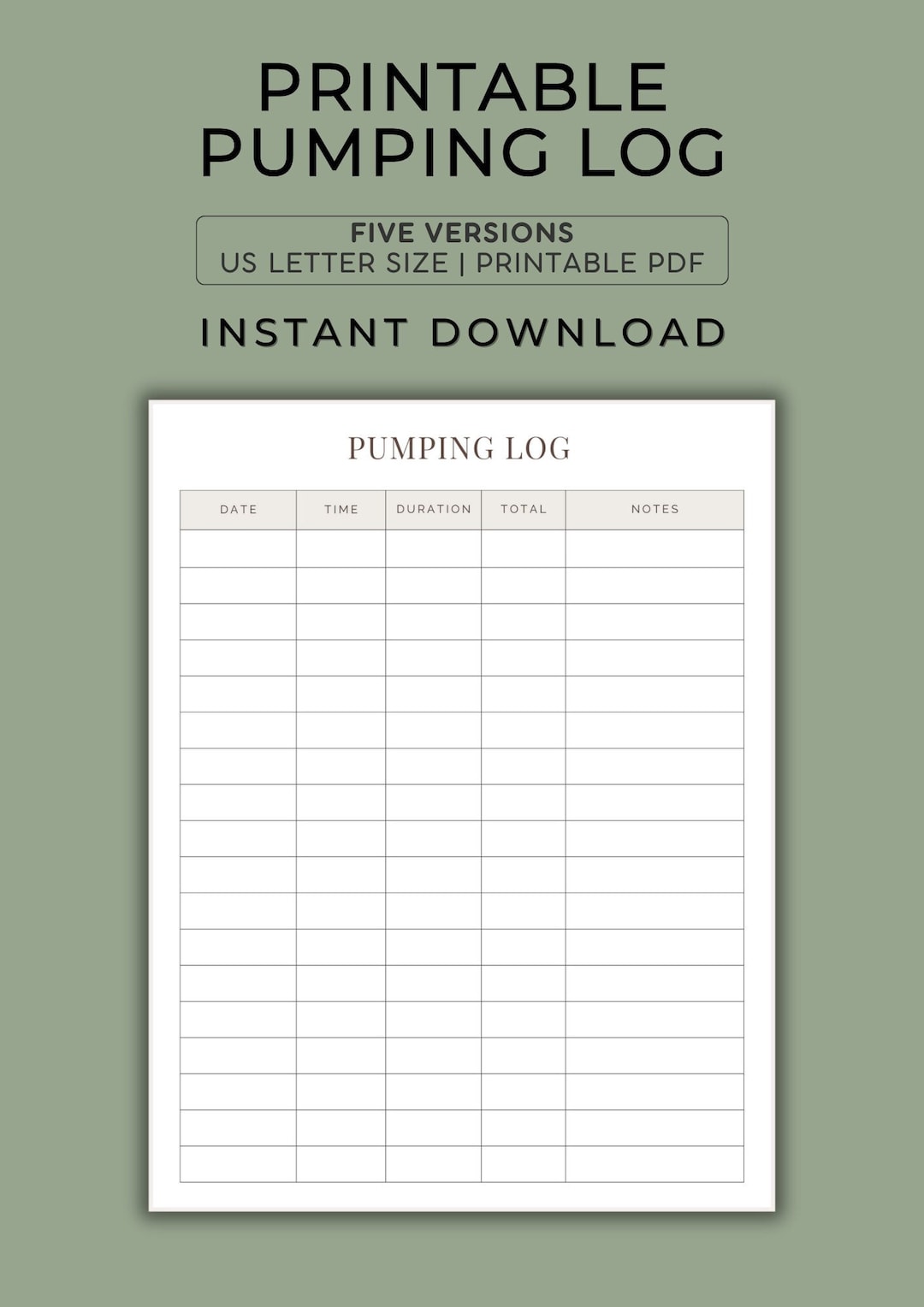Printable Daily Pumping Log Tracker | Pumping Log | Feed Log | Baby ...