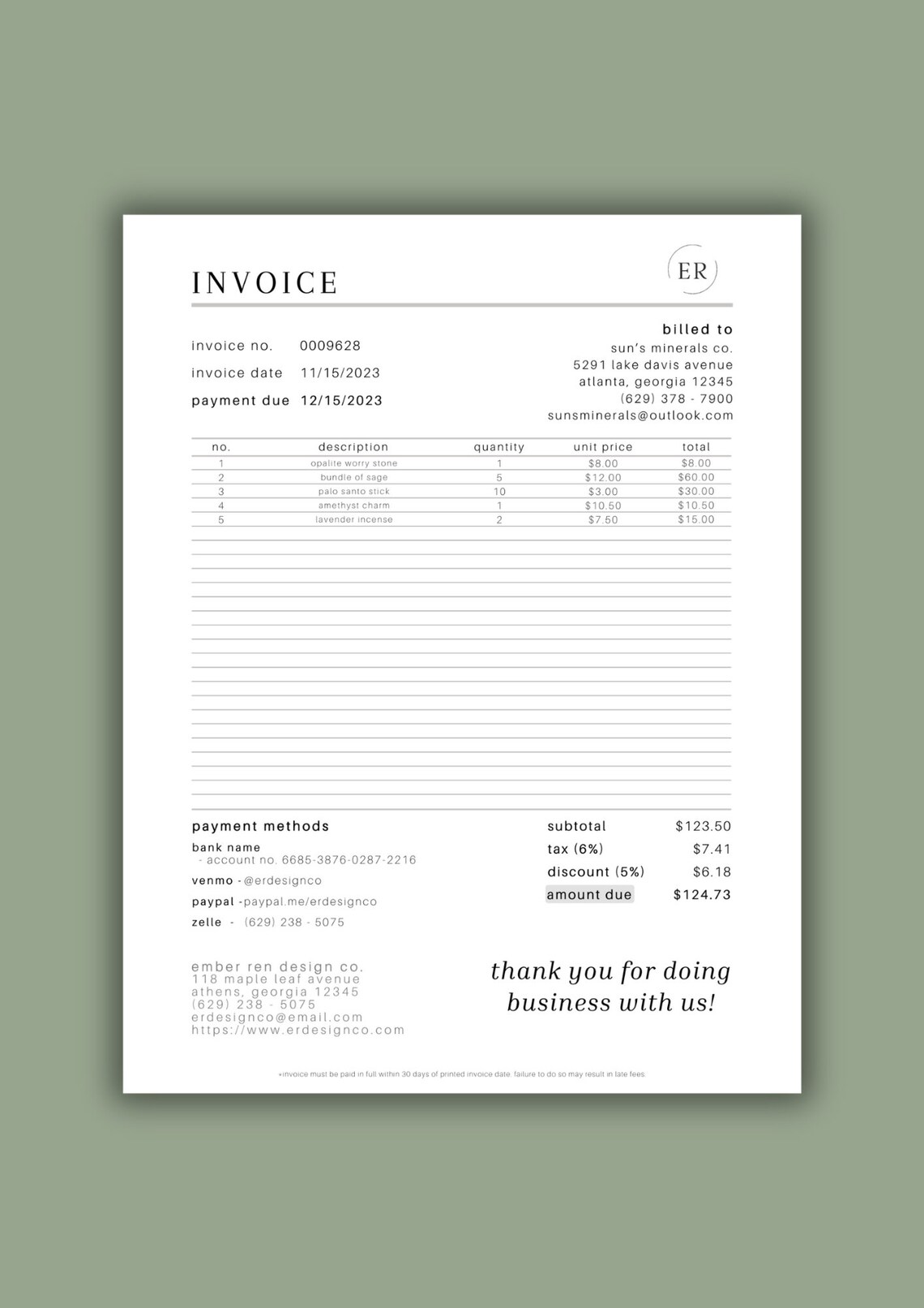 Invoice Template Editable Business Invoice Modern Client Invoice ...