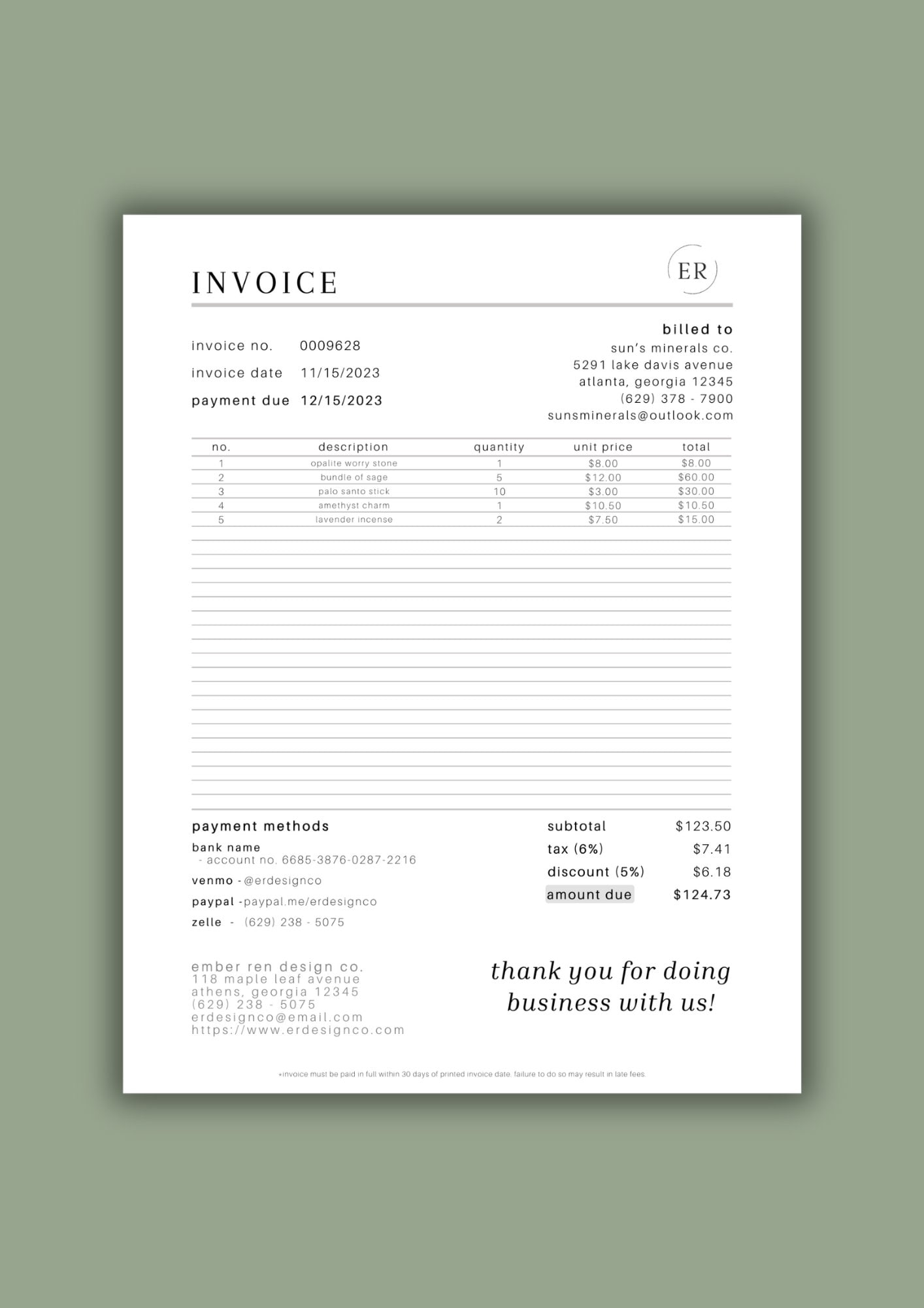 Invoice Template | Editable Business Invoice | Modern Client Invoice ...