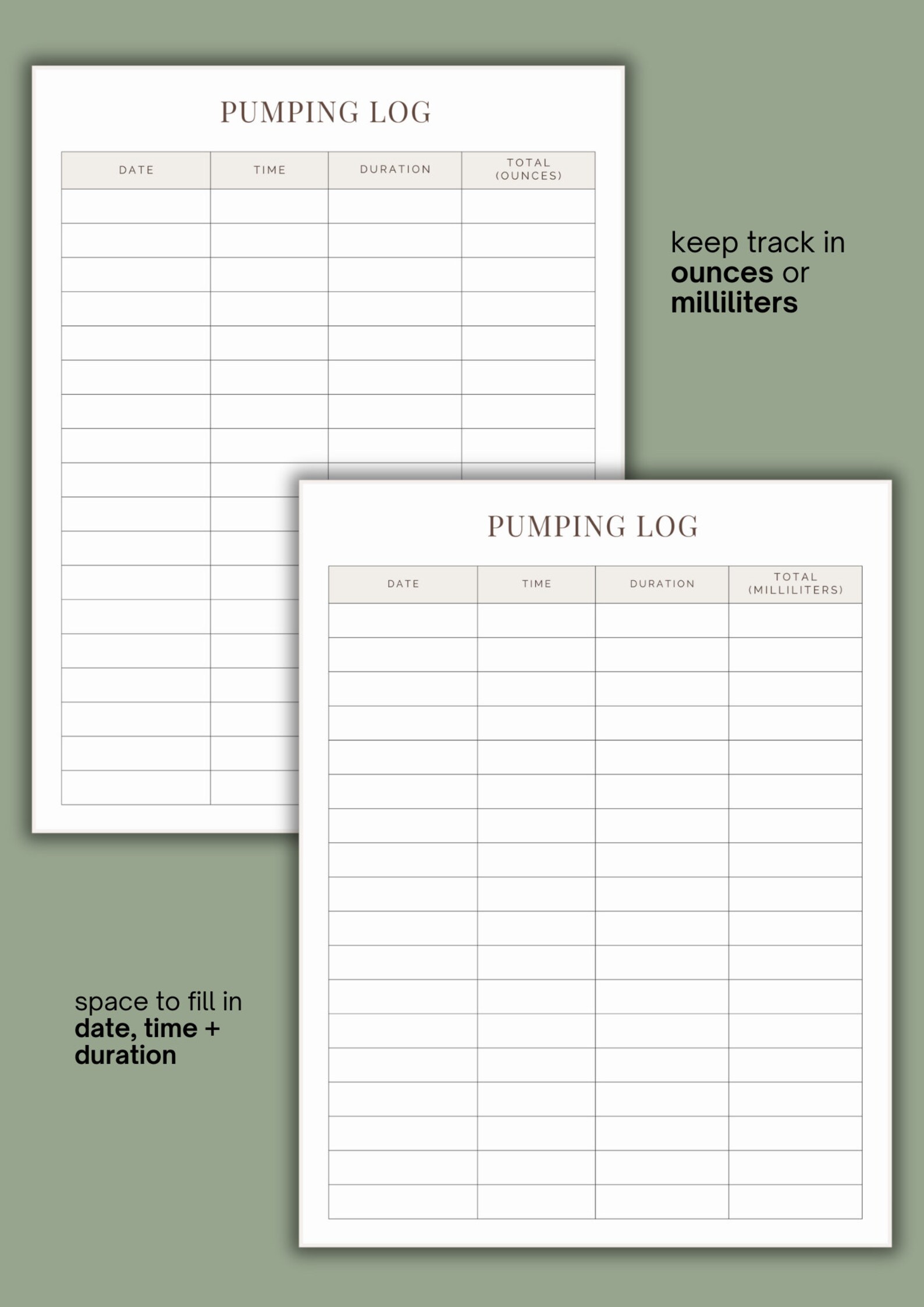 Printable Daily Pumping Log Tracker | Pumping Log | Feed Log | Baby ...