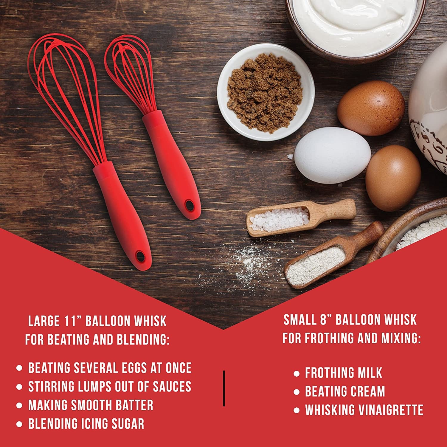 Chef Remi Egg Whisks 2 Sizes Baking Whisks Non-stick Silicone Balloon ...