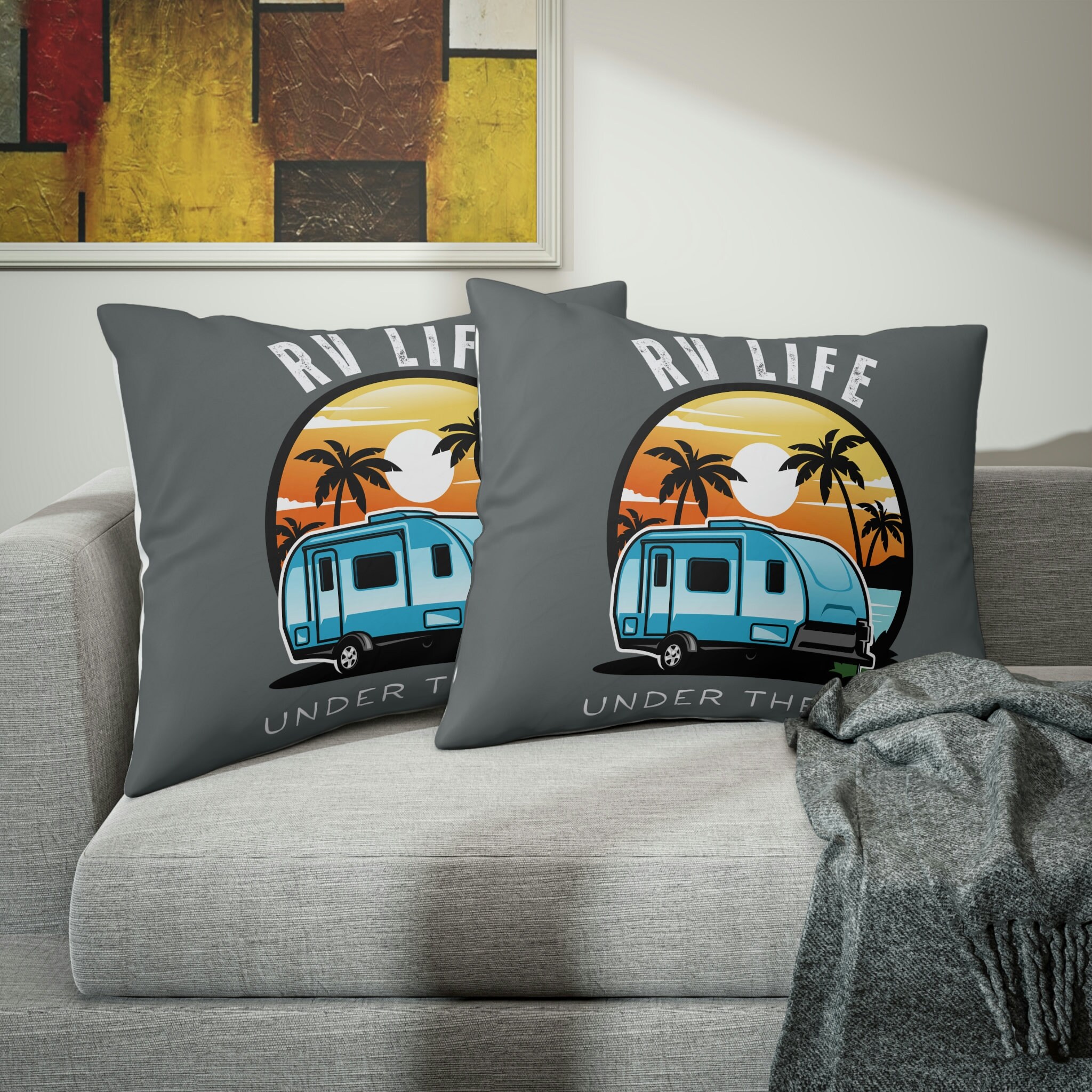 RV Indoor or Outdoor Pillow, RV Life Under the Sun Pillow, Camp Pillow ...