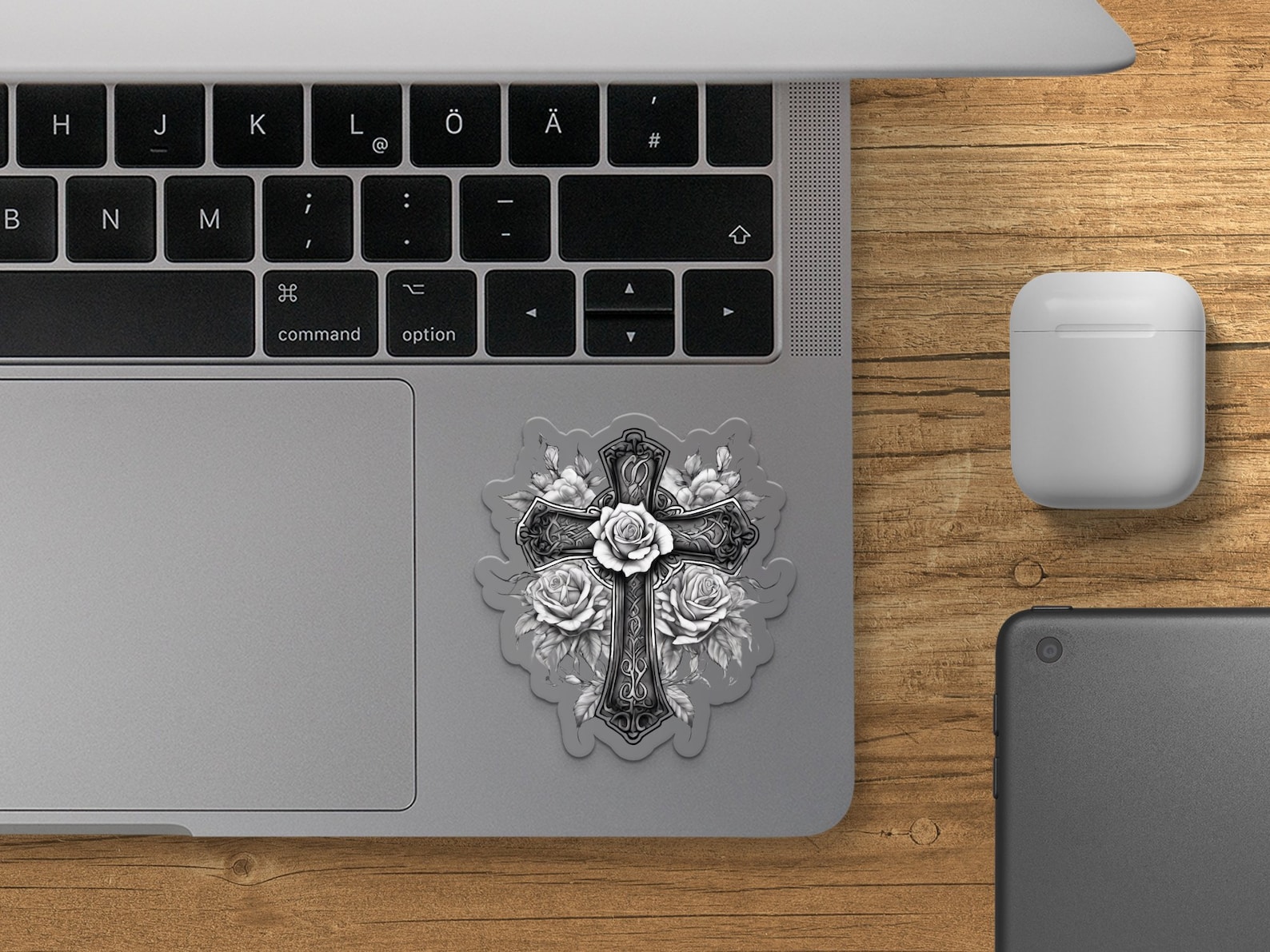 Gothic Rose Cross Sticker, Monochrome Floral Vinyl Decal - Etsy
