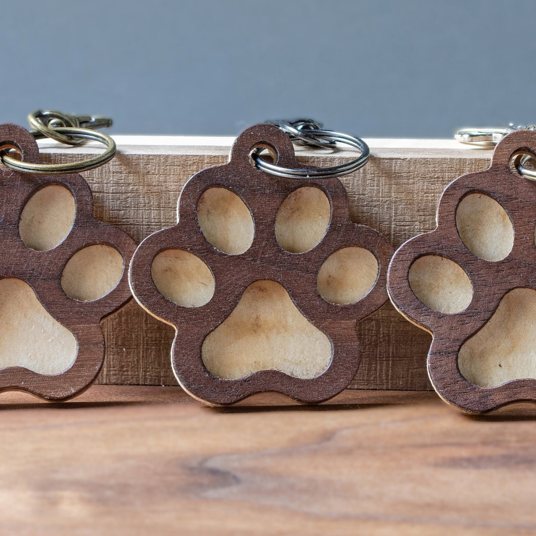 Paw Print Keychain Cat Mom Dog Dad Gift Wood Art Key Ring - Etsy