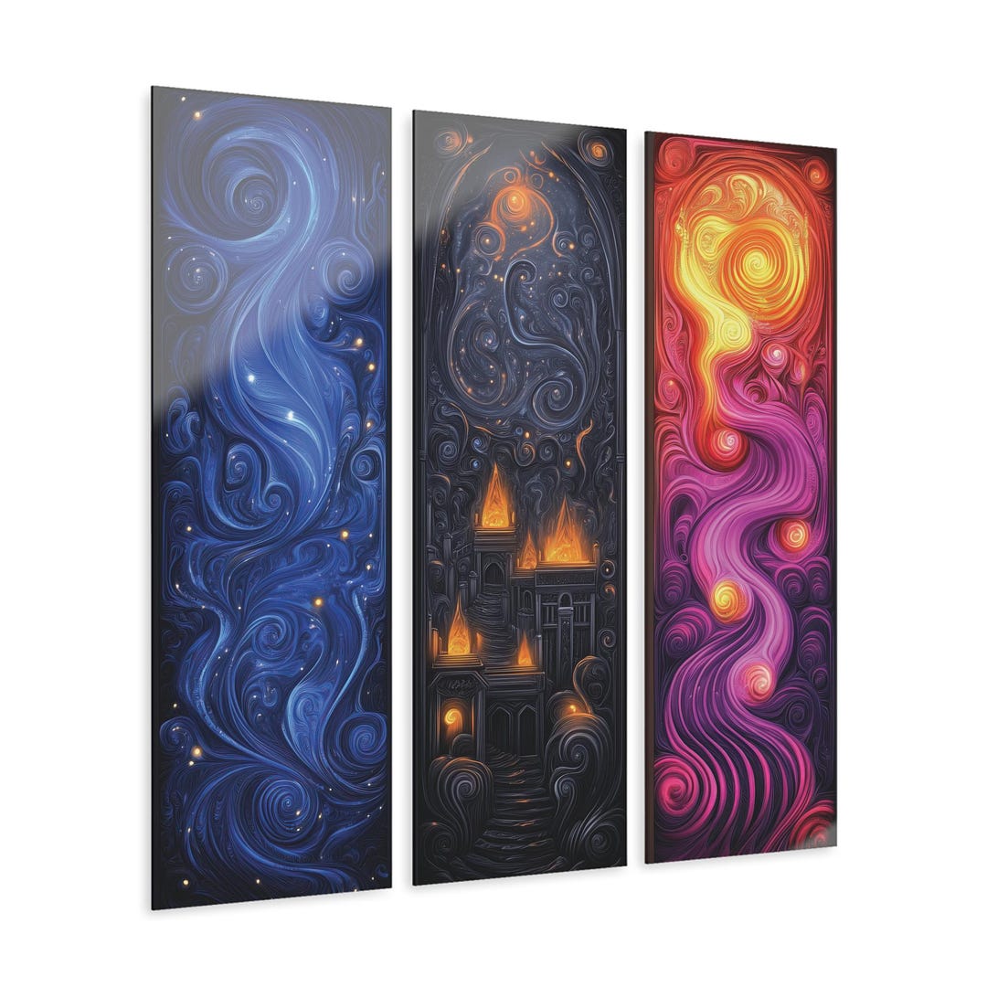 Triptych Acrylic Prints - Fantasy Castle Swirl Artwork in Vibrant ...