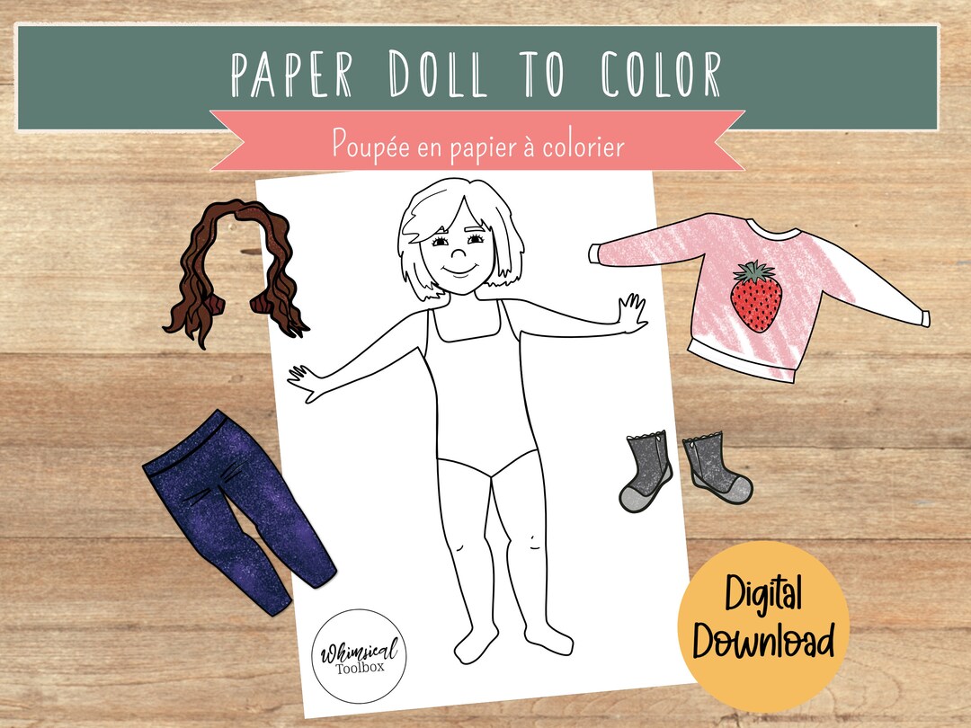 Paper Doll Coloring Page, B&W, Dress-up Kit, Paper Craft Activity ...