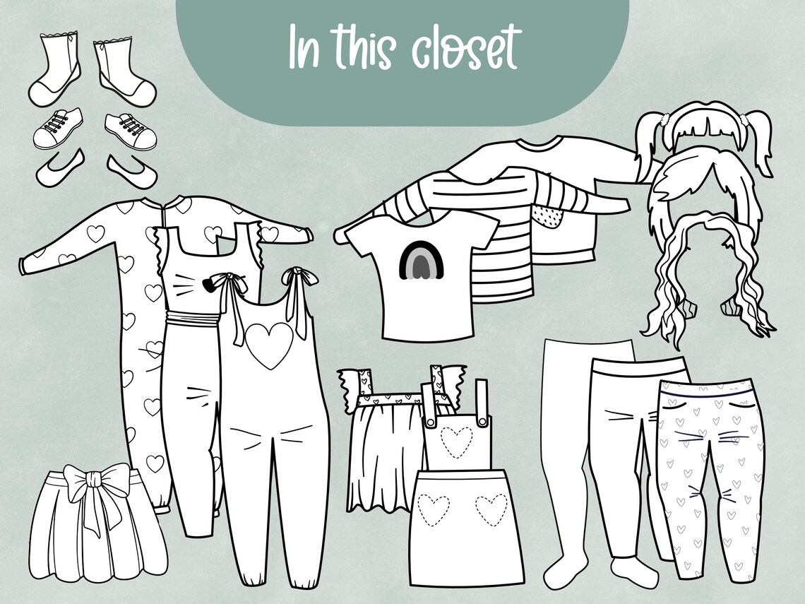 Paper Doll Coloring Page, B&W, Dress-up Kit, Paper Craft Activity ...