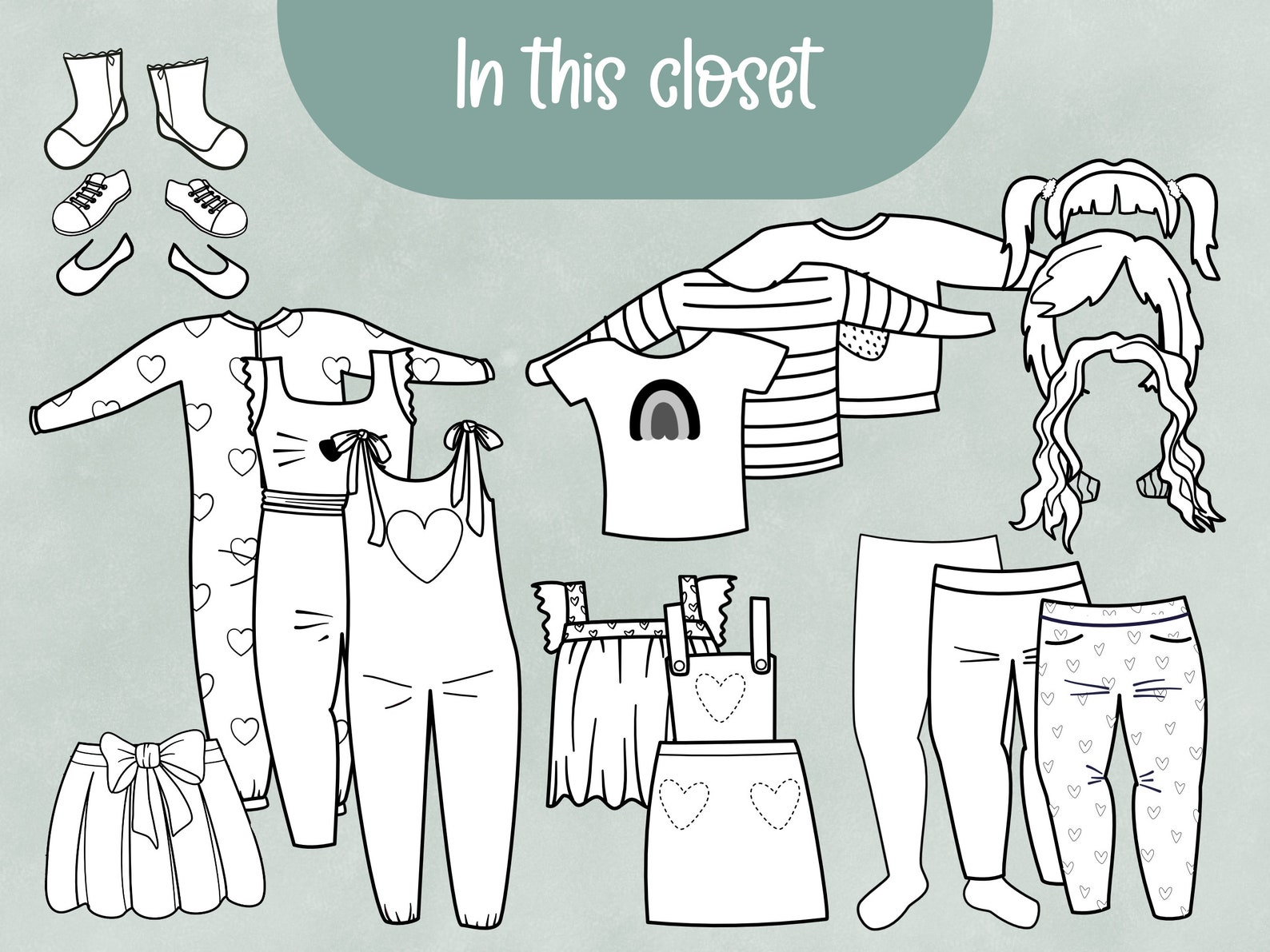 Paper Doll Coloring Page, B&W, Dress-up Kit, Paper Craft Activity ...