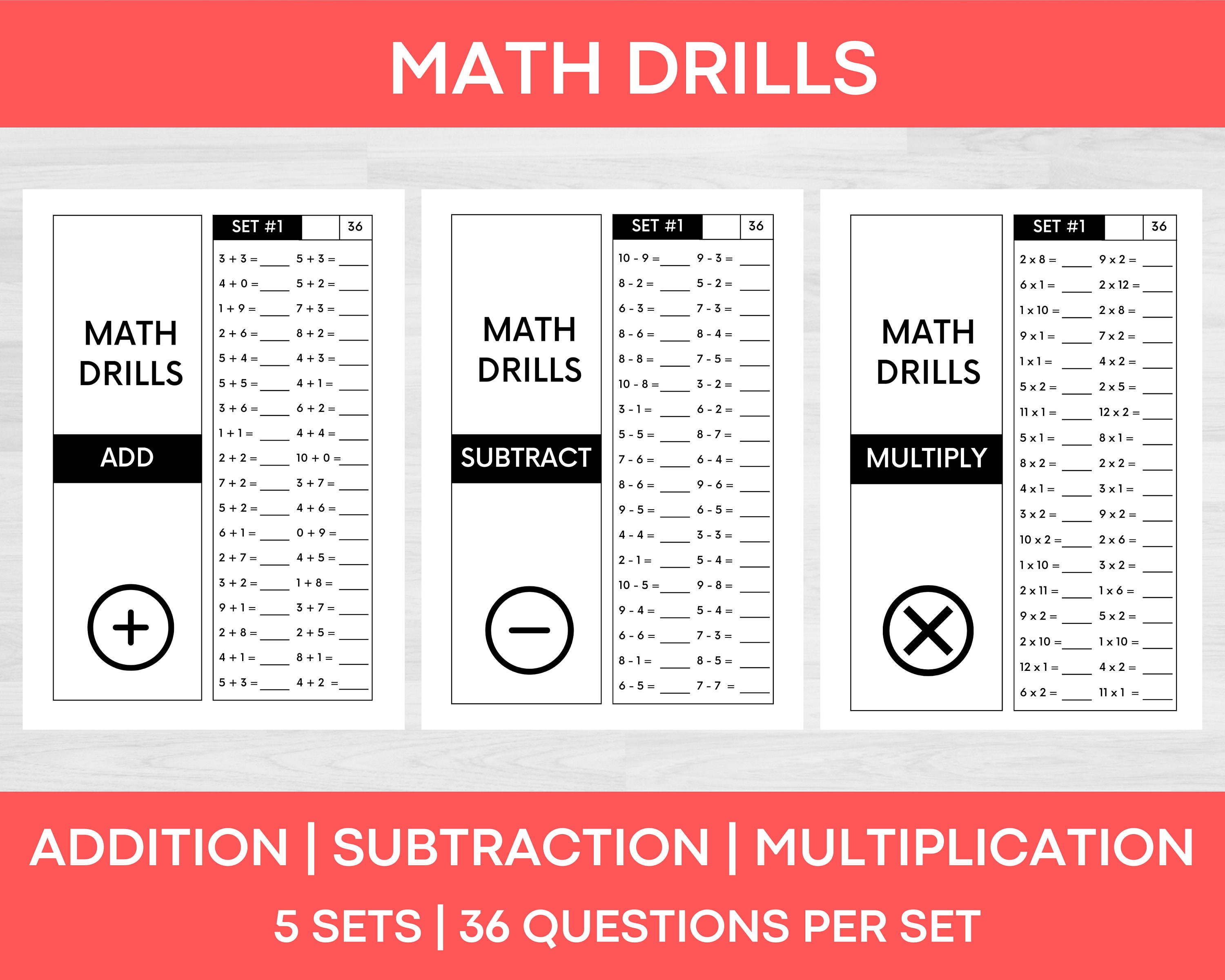 Math Drills Worksheets Addition Worksheets Subtraction - Etsy