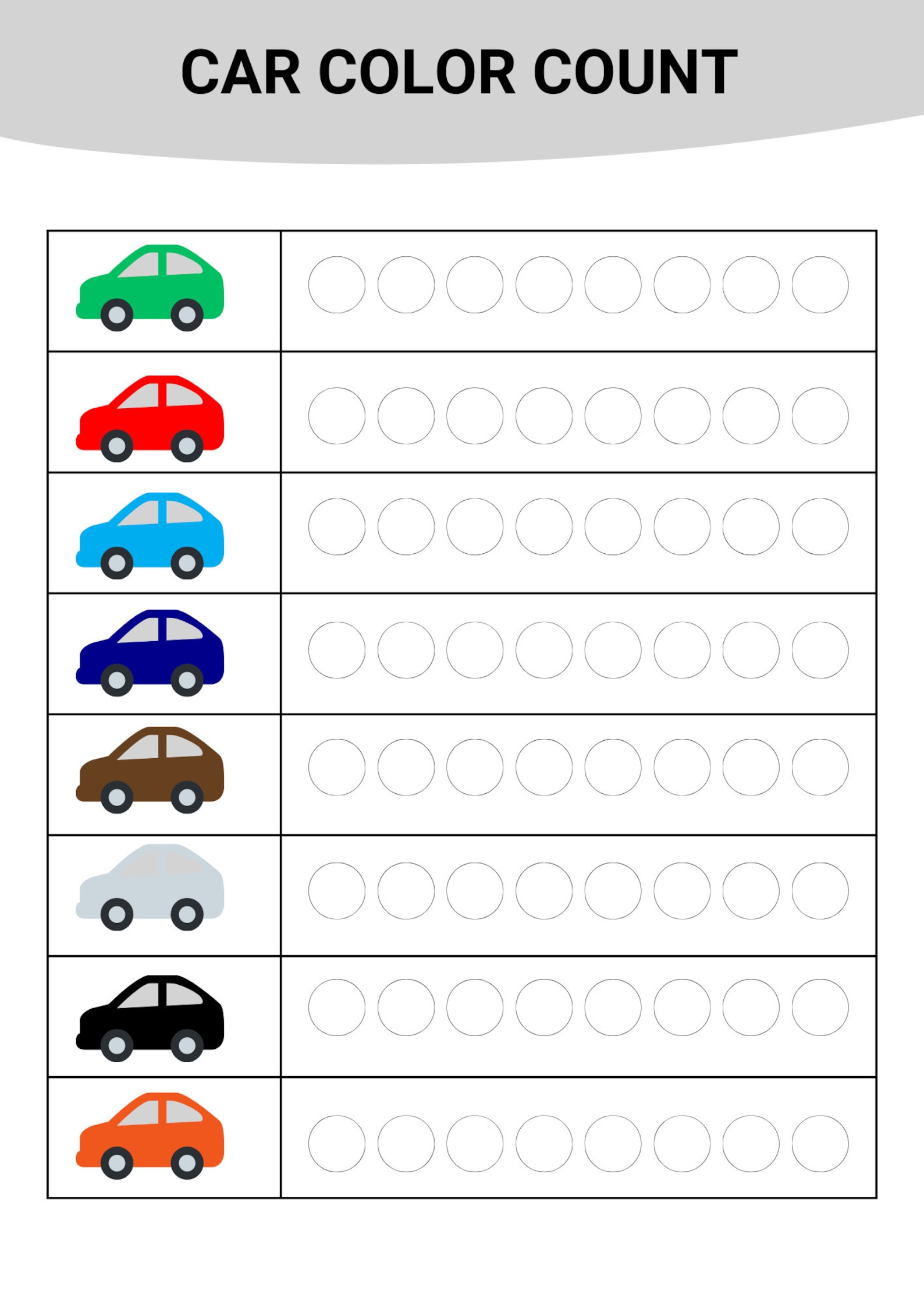 Car Color Count Printable | Car Counting Printable | Car Color ...