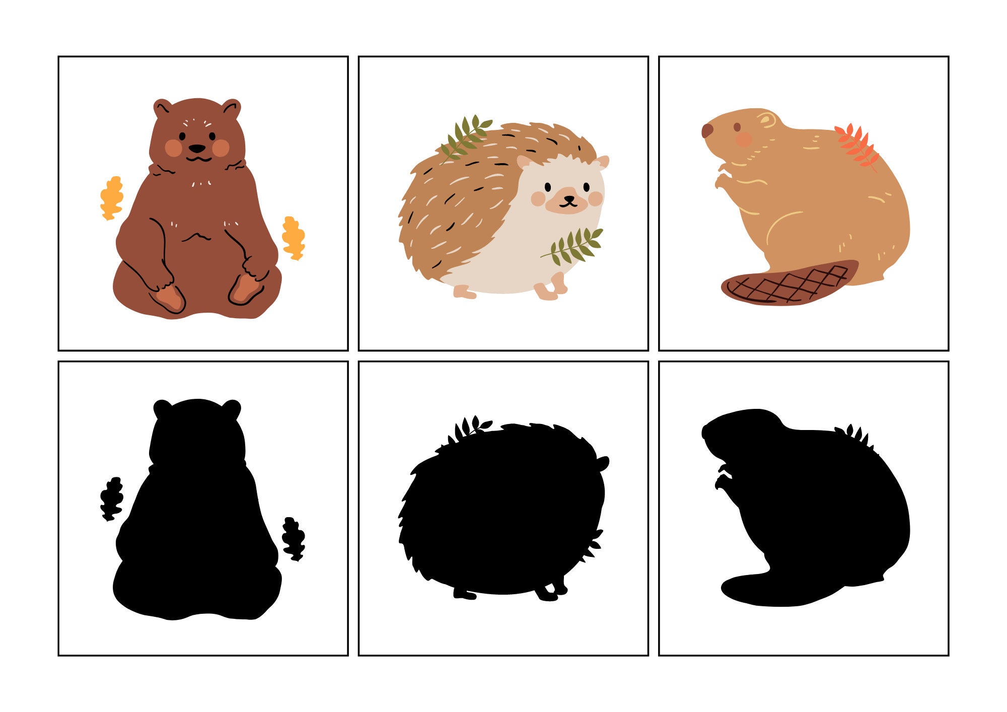 Animal Shadow Matching Game: Printable Learning Activity (digital ...