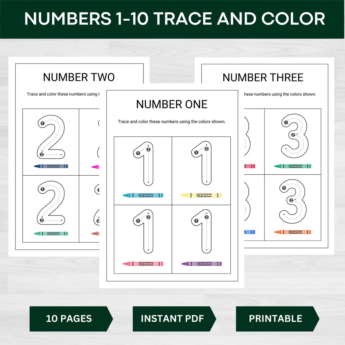Numbers 1-10 Tracing Worksheets: Trace and Color (PDF) - Etsy