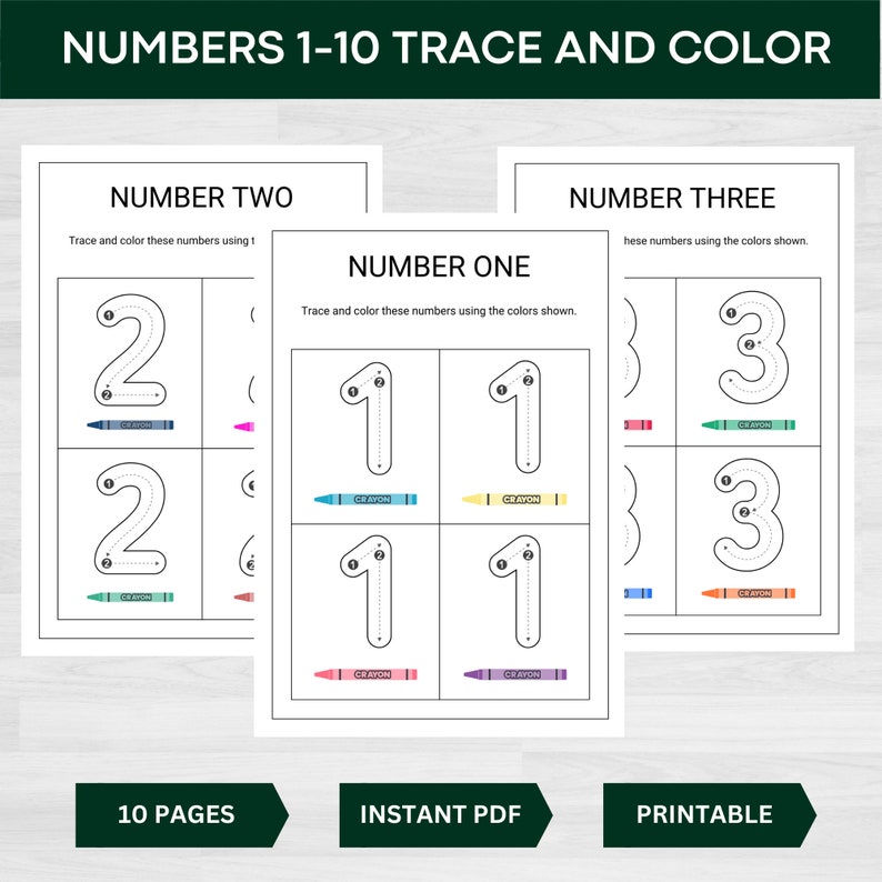 Numbers 1-10 Tracing Worksheets: Trace and Color (digital Download) - Etsy