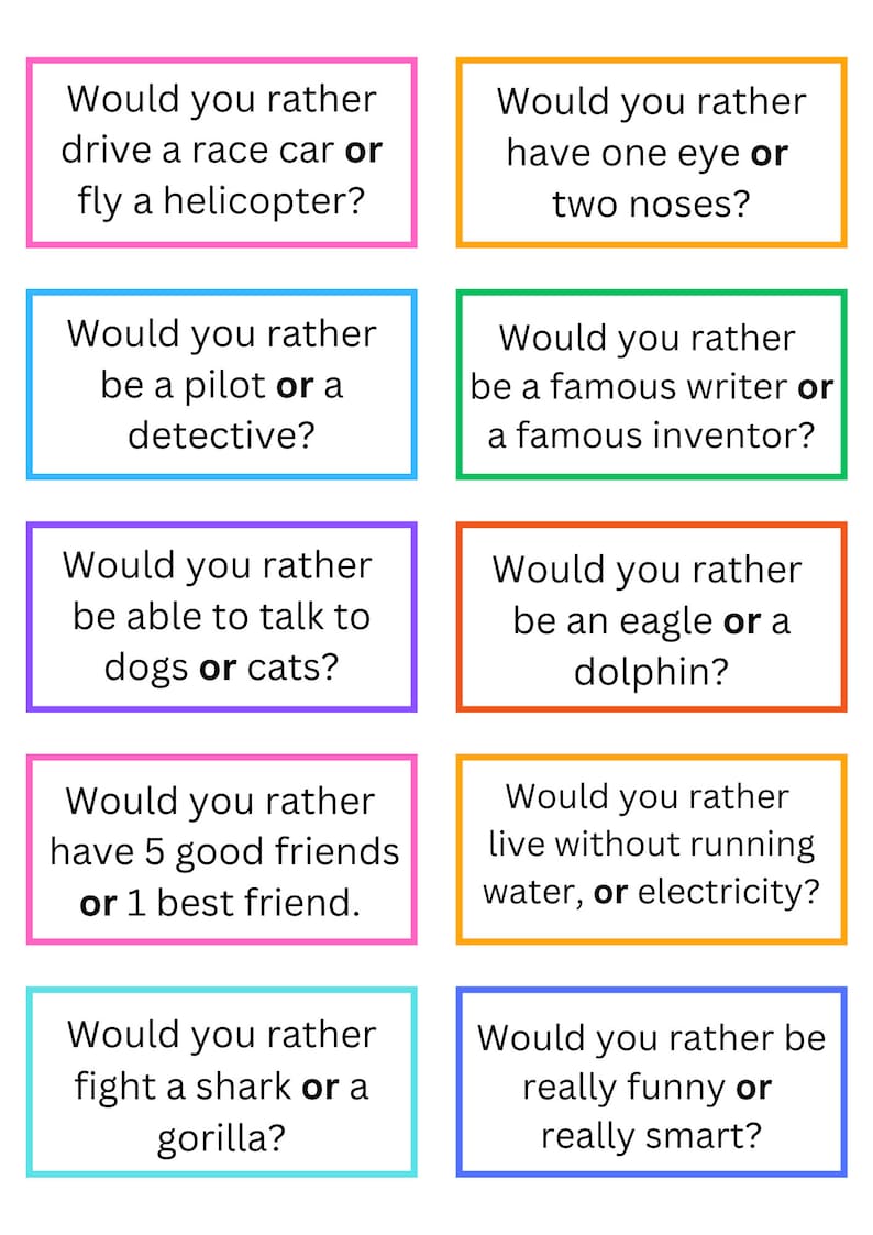 Would You Rather Printable Game for Kids | Conversation Starters ...