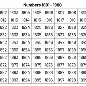 Number Charts 1-2000 Printables: Teacher Classroom Homeschool Resource ...
