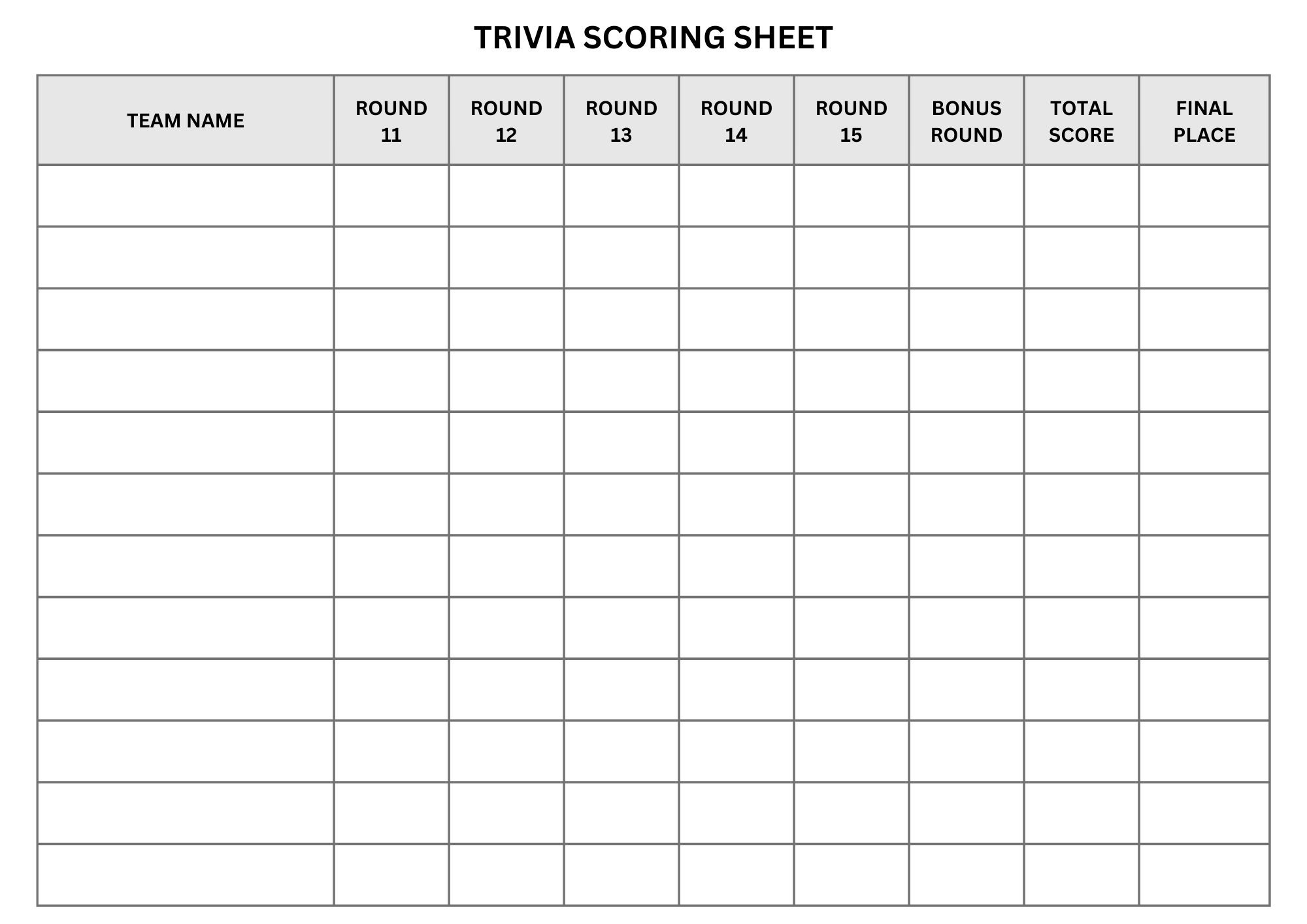 Trivia Scoring Sheets Trivia Quiz Trivia Night Printable Trivia Scoring ...