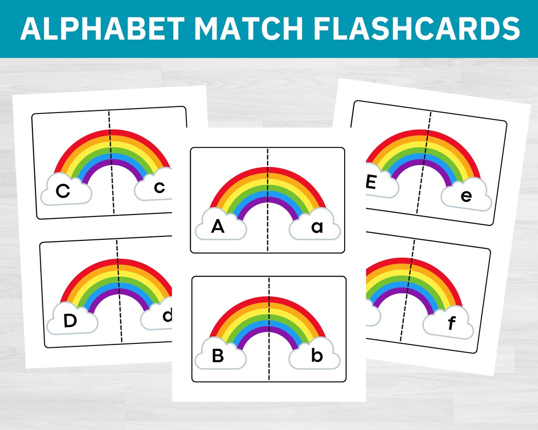 Rainbow Alphabet Matching Flashcards: Printable Letter Puzzle (digital ...