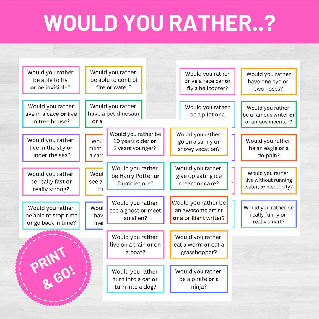 Would You Rather Printable Game for Kids Conversation Starters ...