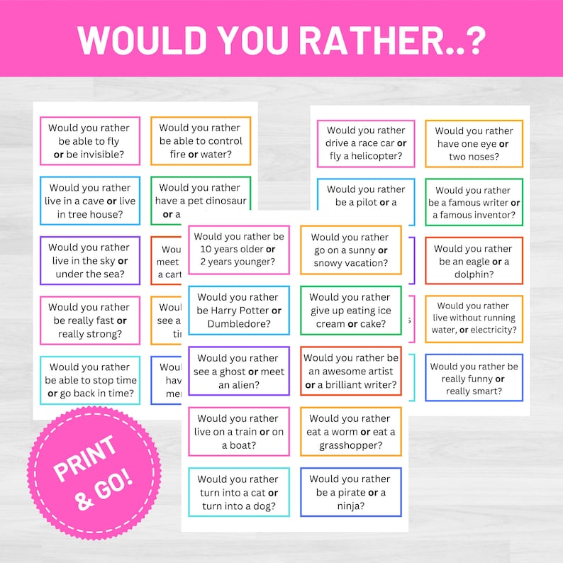 Would You Rather Game: Fun Family Conversation Starters (PDF) - Etsy