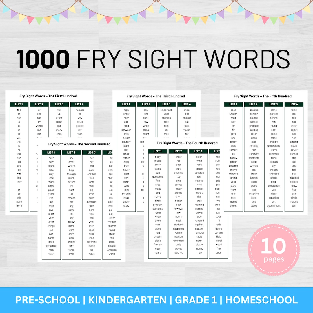 1000 Fry Sight Words Printable: Literacy Resource (PDF Download) - Etsy
