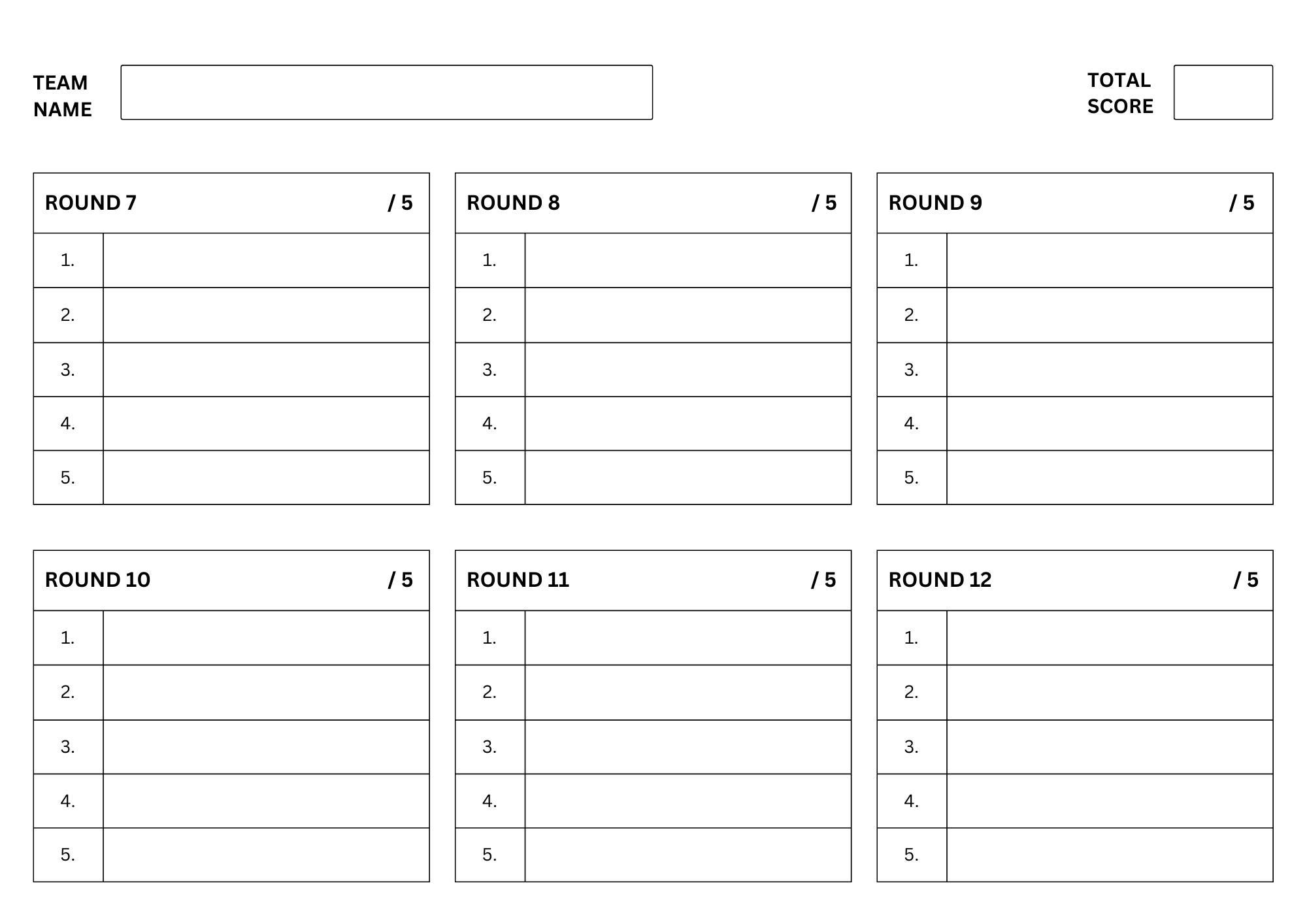 Trivia Answer Sheets: Printable Quiz Game Night (PDF Download) - Etsy