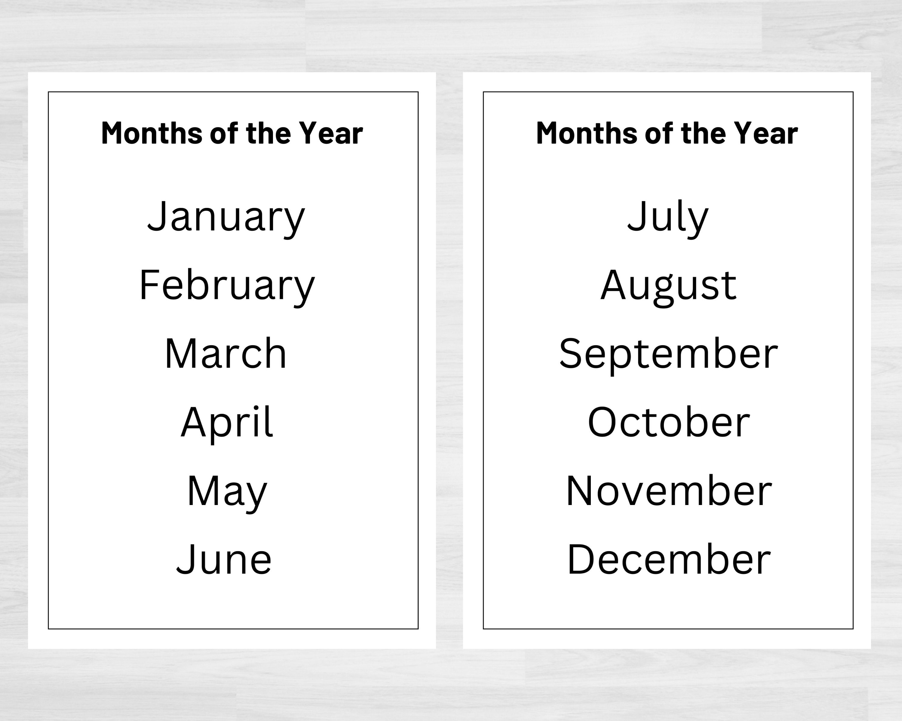 Months Of The Year Printable Chart
