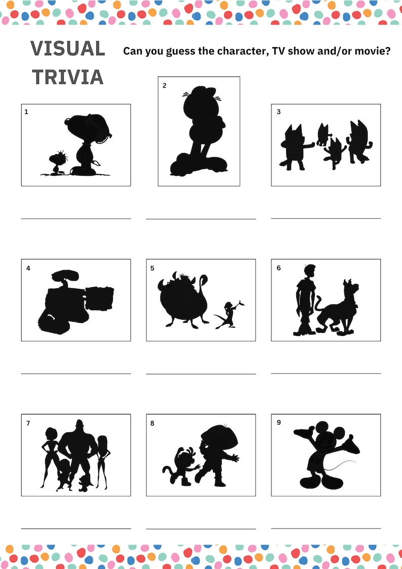 Kid's Trivia Quiz | Cartoon Trivia | Visual Trivia Quiz | Printable ...