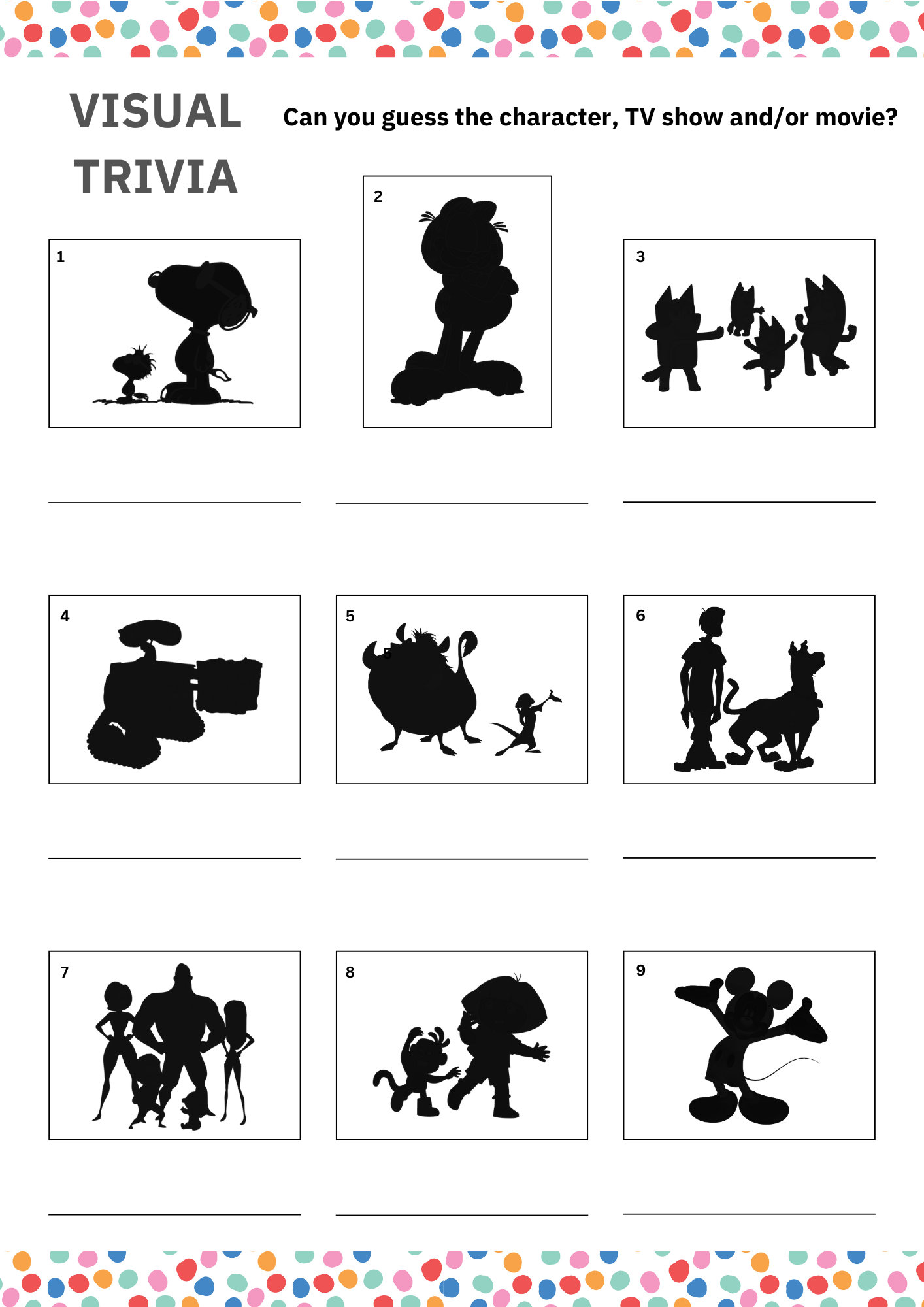 Kid's Trivia Quiz Cartoon Trivia Visual Trivia Quiz Printable Cartoon ...