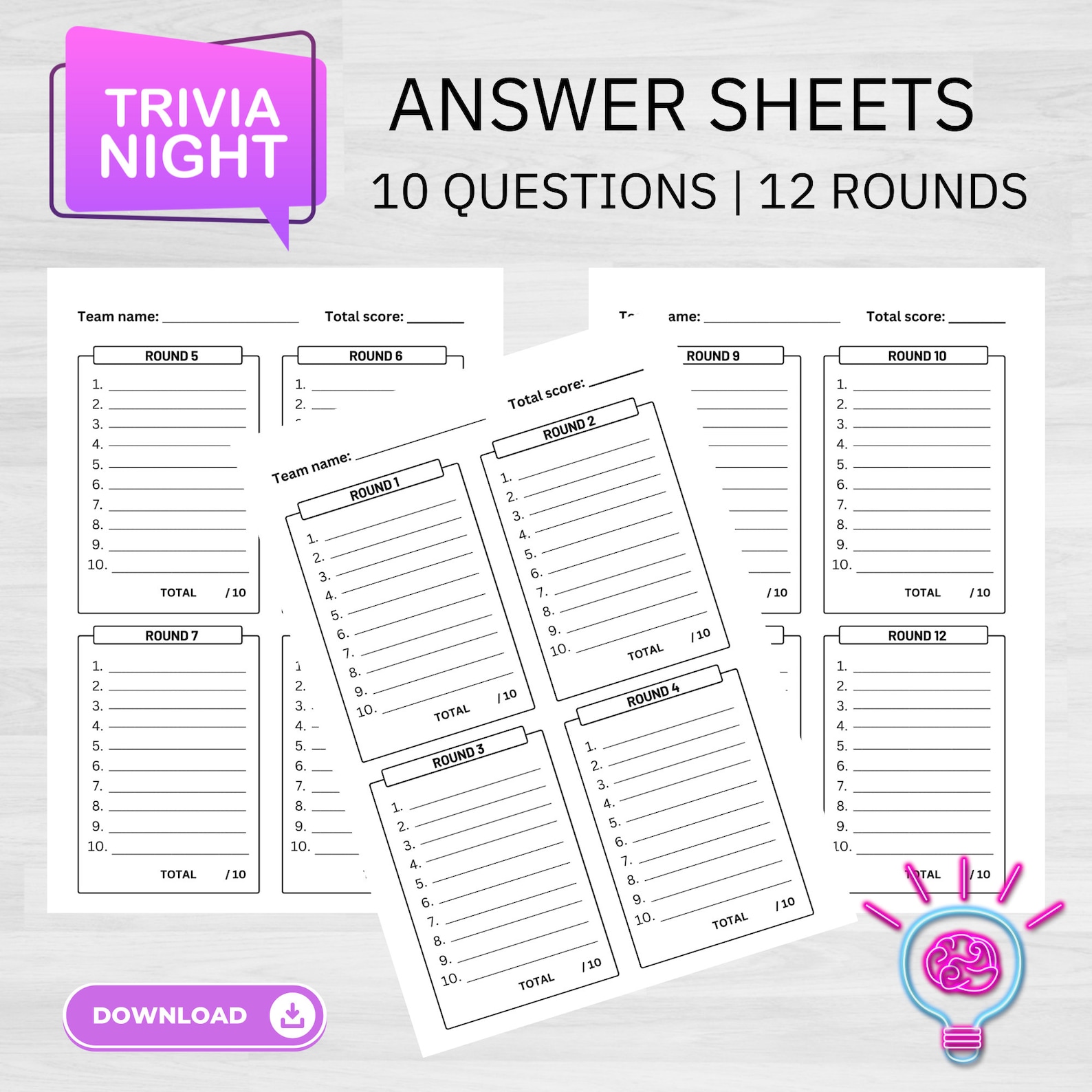 Trivia Answer Sheets | Trivia Quizzes | Trivia Night | Printable Trivia ...