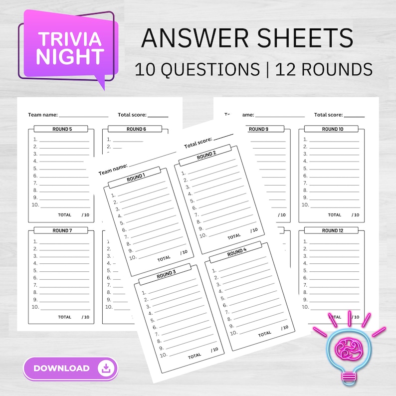 Trivia Answer Sheets | Trivia Quizzes | Trivia Night | Printable Trivia ...