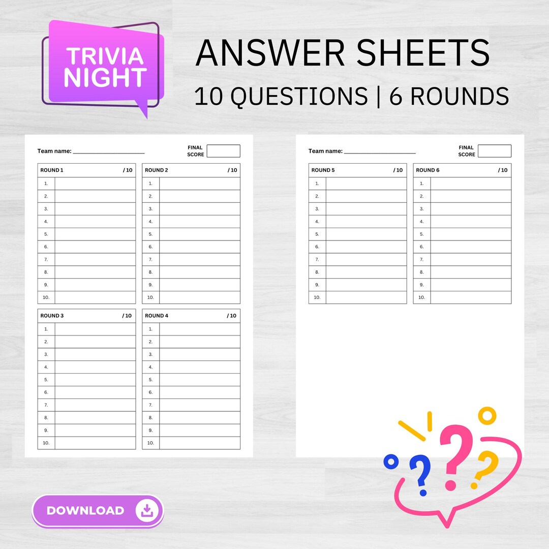 Trivia Answer Sheets | Trivia Quizzes | Trivia Night | Printable Trivia ... Trivia Answer Sheets | Trivia Quizzes | Trivia Night | Printable Trivia ...