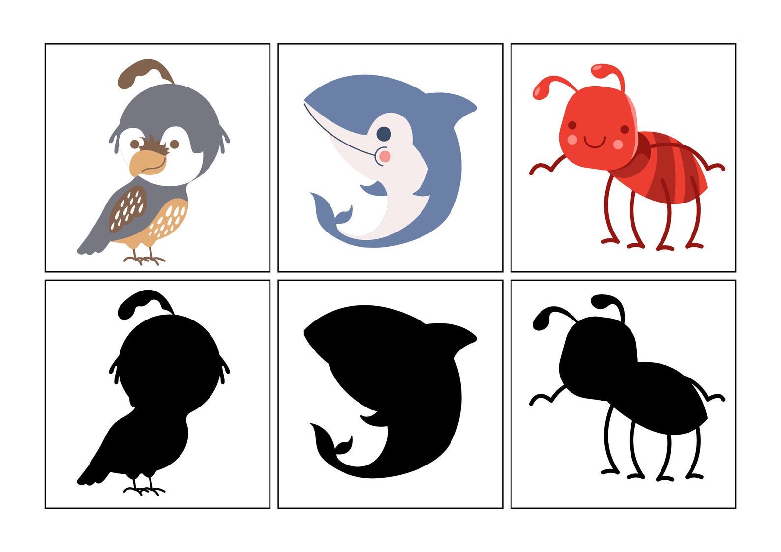 Animal Shadow Matching Game: Printable Learning Activity (digital ...