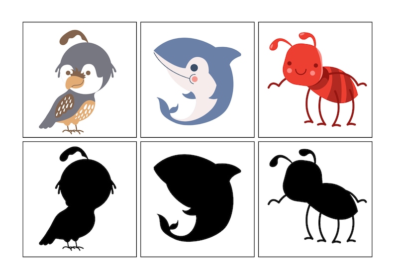 Animal Shadow Matching Game: Printable Learning Activity (digital ...