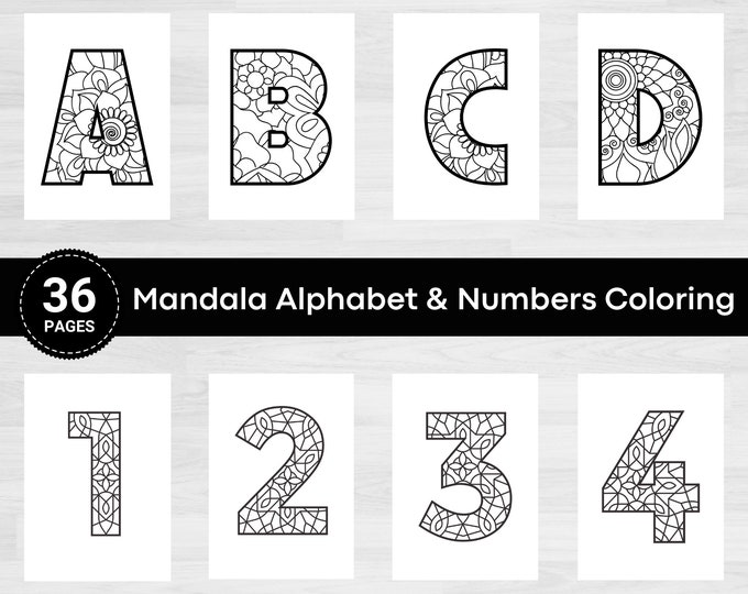 KDP Alphabet A-Z & Numbers 0-9 Mandalas Coloring Pages Sheets PDF ABC ...