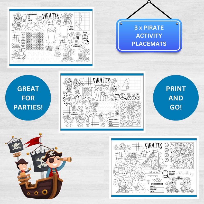 Pirate Coloring Placemat | Printable Activity Placements | Pirate ...