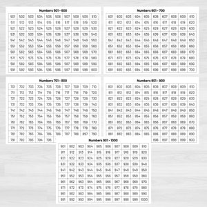 Number Charts 1-1500 | Numbers 1-1500 Printable | Numbers and Counting ...