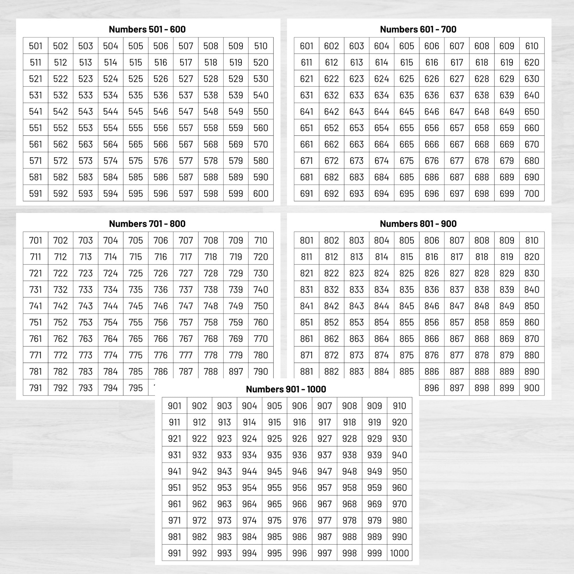 Number Charts 1-1500 | Numbers 1-1500 Printable | Numbers and Counting ...