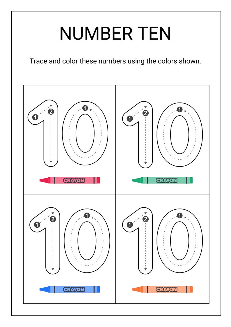 Numbers 1-10 Tracing Worksheets: Trace and Color (digital Download) - Etsy