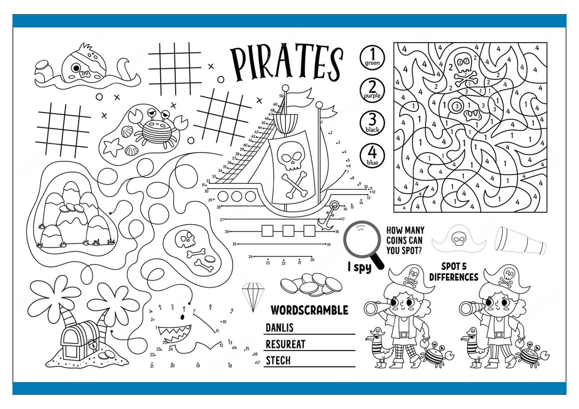 Pirate Coloring Placemat | Printable Activity Placements | Pirate ...